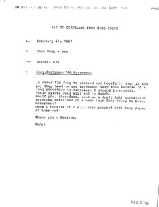 Fax from Shigeki Uji to John Oney - Digital Commonwealth