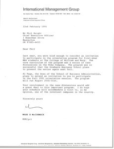 Letter from Mark H. McCormack to Phil Knight - Digital Commonwealth
