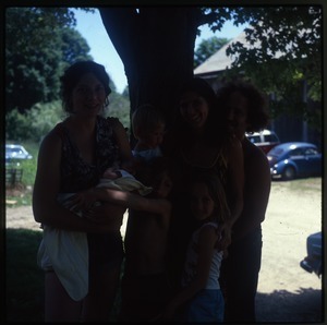 Nina Keller, baby et al under tree (underexposed image), Montague Farm ...