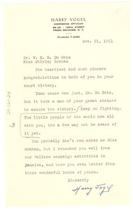 Letter from Harry Vogel to W. E. B. Du Bois and Shirley Graham ...