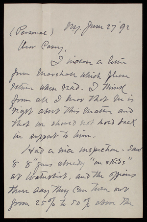Henry L. Abbot to Thomas Lincoln Casey, June 27, 1892 - Digital ...