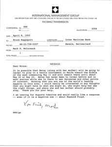 Fax from Mark H. McCormack to Bruce Rappaport - Digital Commonwealth