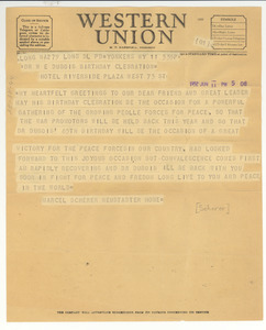 Telegram from Marcel Scherer to W. E. B. Du Bois - Digital Commonwealth