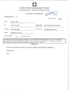 Fax from Mark H. McCormack to Kay McLean - Digital Commonwealth