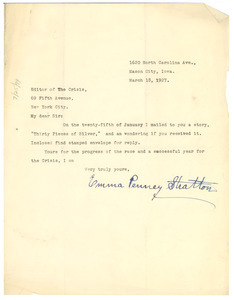 Letter from Emma Penney Stratton to the editor of The Crisis - Digital ...