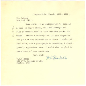 Letter from W. D. Riddell to Crisis - Digital Commonwealth