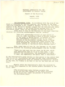 NAACP Report of the secretary for the August 1932 meeting of the Board ...