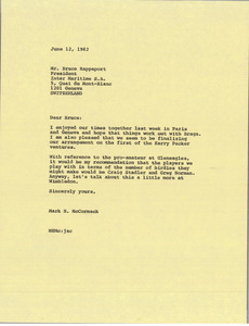 Letter from Mark H. McCormack to Bruce Rappaport - Digital Commonwealth