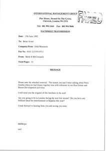 Fax from Mark H. McCormack to Brian Avnet - Digital Commonwealth