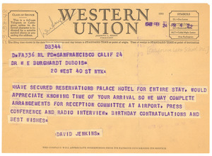 Telegram from California Labor School to W. E. B. Du Bois - Digital ...
