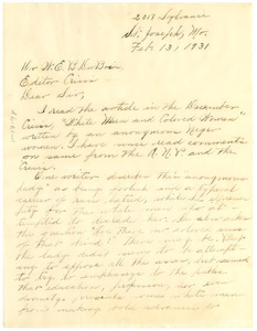 Letter from Ada A. Bell to W. E. B. Du Bois - Digital Commonwealth