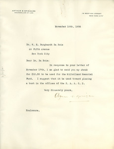 Letter from Arthur B. Spingarn to W. E. B. Du Bois - Digital Commonwealth