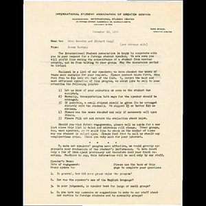 Letter from Norma Goodwin of International Student Association of ...