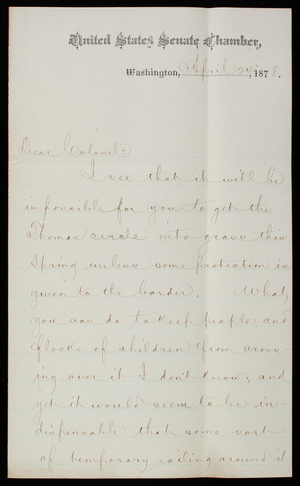 Senator Justin S. Morrill to Thomas Lincoln Casey, April 24, 1878 ...
