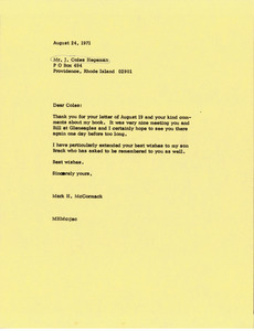 Letter from Mark H. McCormack to J. Coles Hegeman - Digital Commonwealth