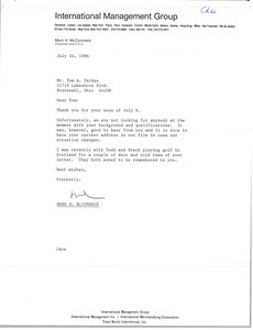 Letter from Mark H. McCormack to Tom A. Farkas - Digital Commonwealth