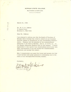 Letter from Morgan State College to W. E. B. Du Bois - Digital Commonwealth