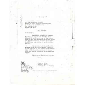 Letter, Clyde H. Miller to Charles Glenn, November 5, 1976. - Digital ...