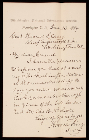 Horatio King to Thomas Lincoln Casey, December 23, 1889 - Digital ...