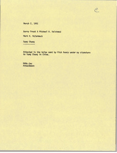 Memorandum from Mark H. McCormack to Barry Frank and Michael W ...