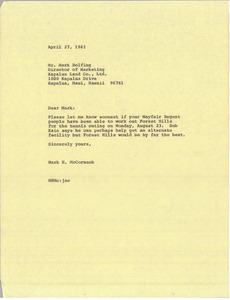Letter from Mark H. McCormack to Mark Rolfing - Digital Commonwealth