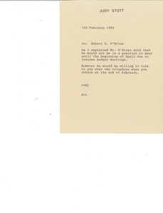 Memorandum from Judy Stott to unnamed correspondent - Digital Commonwealth