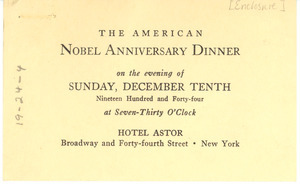 American Nobel Anniversary Committee dinner ticket - Digital Commonwealth