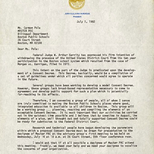 Letter from Jean Sullivan McKeigue to Carmen Pola about Judge W. Arthur ...