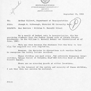 Documents regarding changes to school bus routes - Digital Commonwealth