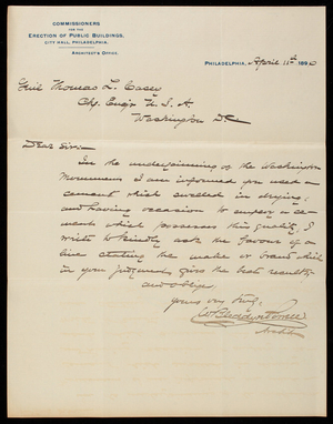 Colonel Bleddyn Powell to Thomas Lincoln Casey, April 11, 1894 ...