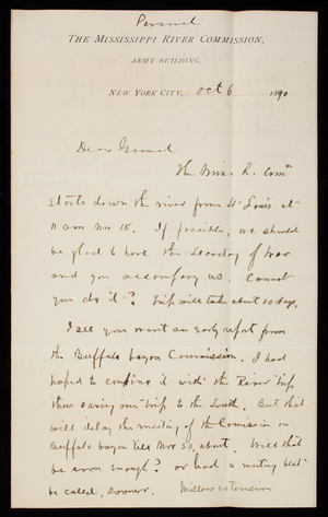 [Cyrus] B. Comstock to Thomas Lincoln Casey, October 6, 1890 (2 ...