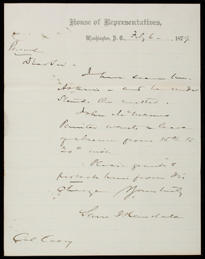 Sam Randall to Thomas Lincoln Casey, February 6, 1879 - Digital ...