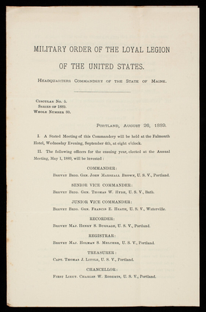 Military Order of the Loyal Legion of the United States, August 26 ...