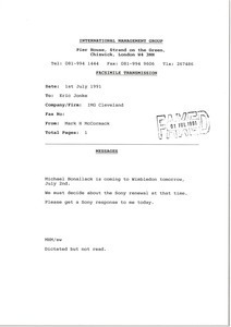 Fax from Mark H. McCormack to Eric Jonke - Digital Commonwealth