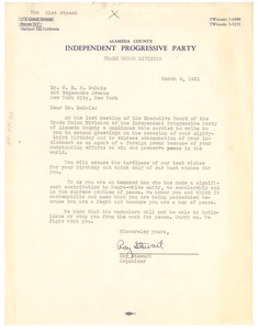 Letter from Independent Progressive Party to W. E. B. Du Bois - Digital ...