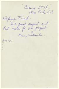 Letter from Nancy Schenck to National Committee to Defend Dr. W. E. B ...