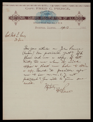 Capt. Fred C. Pierce to Thomas Lincoln Casey, April 13, 1885 - Digital ...