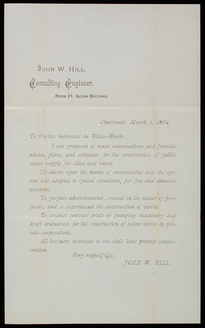 John W. Hill, March 1, 1882, circular - Digital Commonwealth