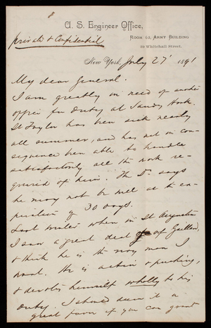 [George Lewis] Gillespie, Jr. to Thomas Lincoln Casey, July 27, 1891 ...