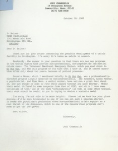 Letter from Judi Chamberlin to D. Baines - Digital Commonwealth