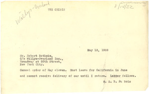 Telegram from W. E. B. Du Bois to Willys-Overland Motor Company ...