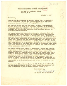 Circular letter from Provisional Committee for Rhoda Miller De Silva to ...