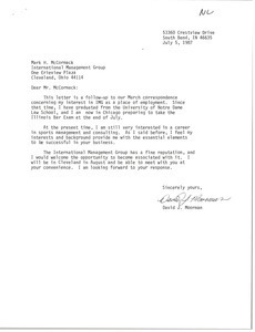 Letter from David J. Moorman to Mark H. McCormack - Digital Commonwealth