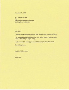 Letter from Mark H. McCormack to Joseph DeCarlo - Digital Commonwealth