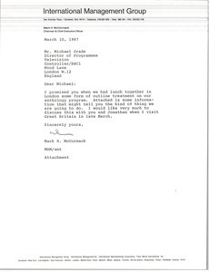 Letter from Mark H. McCormack to Michael Grade - Digital Commonwealth
