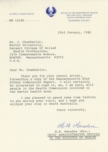 Letter from Maxine H. Menadue to Judi Chamberlin - Digital Commonwealth