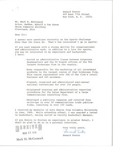 Letter from Howard Tooter to Mark H. McCormack - Digital Commonwealth