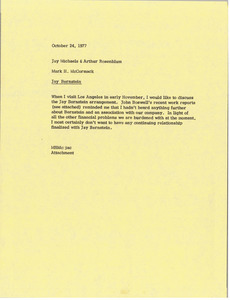 Memorandum from Mark H. McCormack to Jay Michaels and Arthur Rosenblum ...