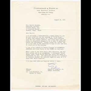 Letter from Edward O. Douglas Jr. to Muriel Snowden about Johns ...