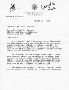 Letter from Donald W. Riegle, Jr. to Paul E. Tsongas - Digital Commonwealth